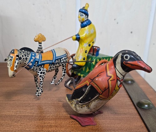 Vintage Russian Wind Up Tin Clown on Circus Cart with Zebra Plus Shein ...