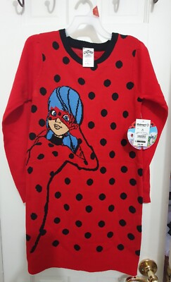 7/8 Girls Miraculous Lady Bug Dress Ladybug Sweater Dress Long Sleeve ...