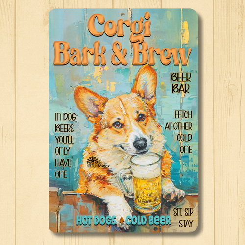 Corgi Beer Bar Sign Bark & Brew dog funny metal tin decor wall art mom ...