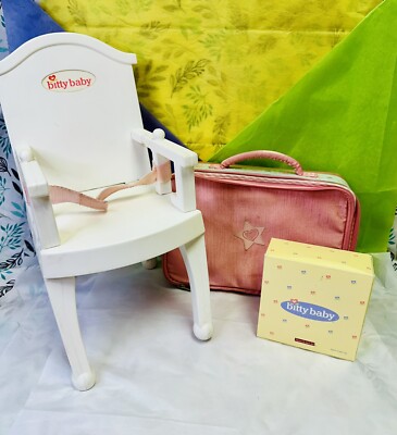 American Girl Bitty Baby Doll Lot High Chair Diaper Bag And Toys For ...