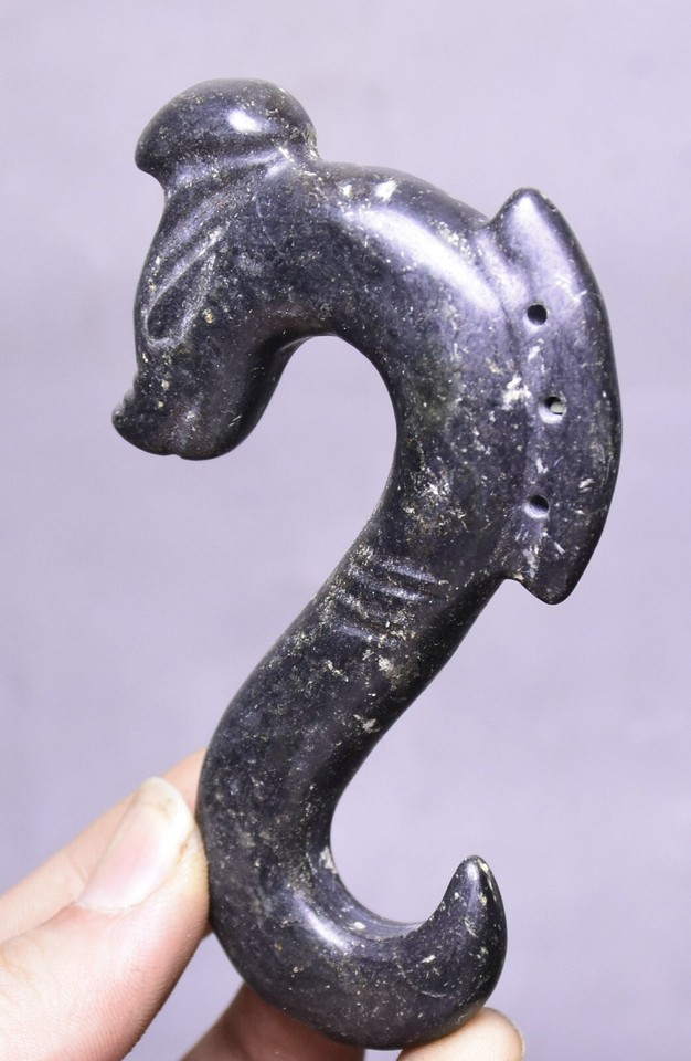 10CM Chinese Hongshan Cultue Old Jade Pig Dragon Loong Hook Gou Amulet ...