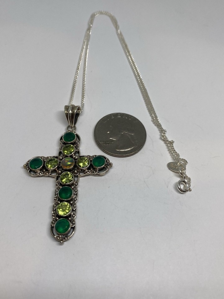 18” 11.5g 925 NICKY BUTLER CROSS DESIGNER NECKLACE GEMSTONE STERLING ...
