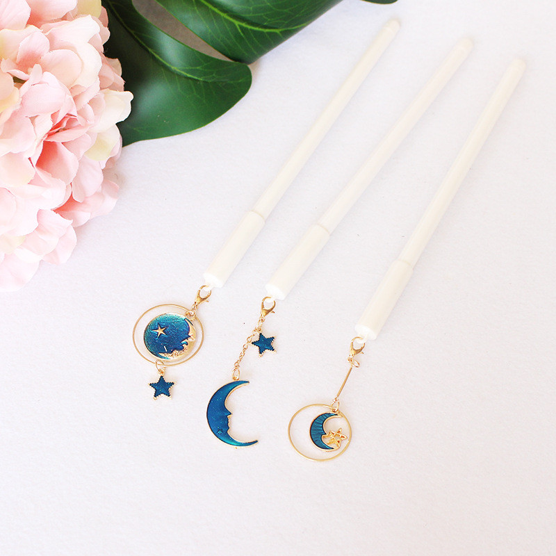0.5mm Blue Starry Sky Star Moon Pendant Gel Pen Kawaii Stationery Black ...