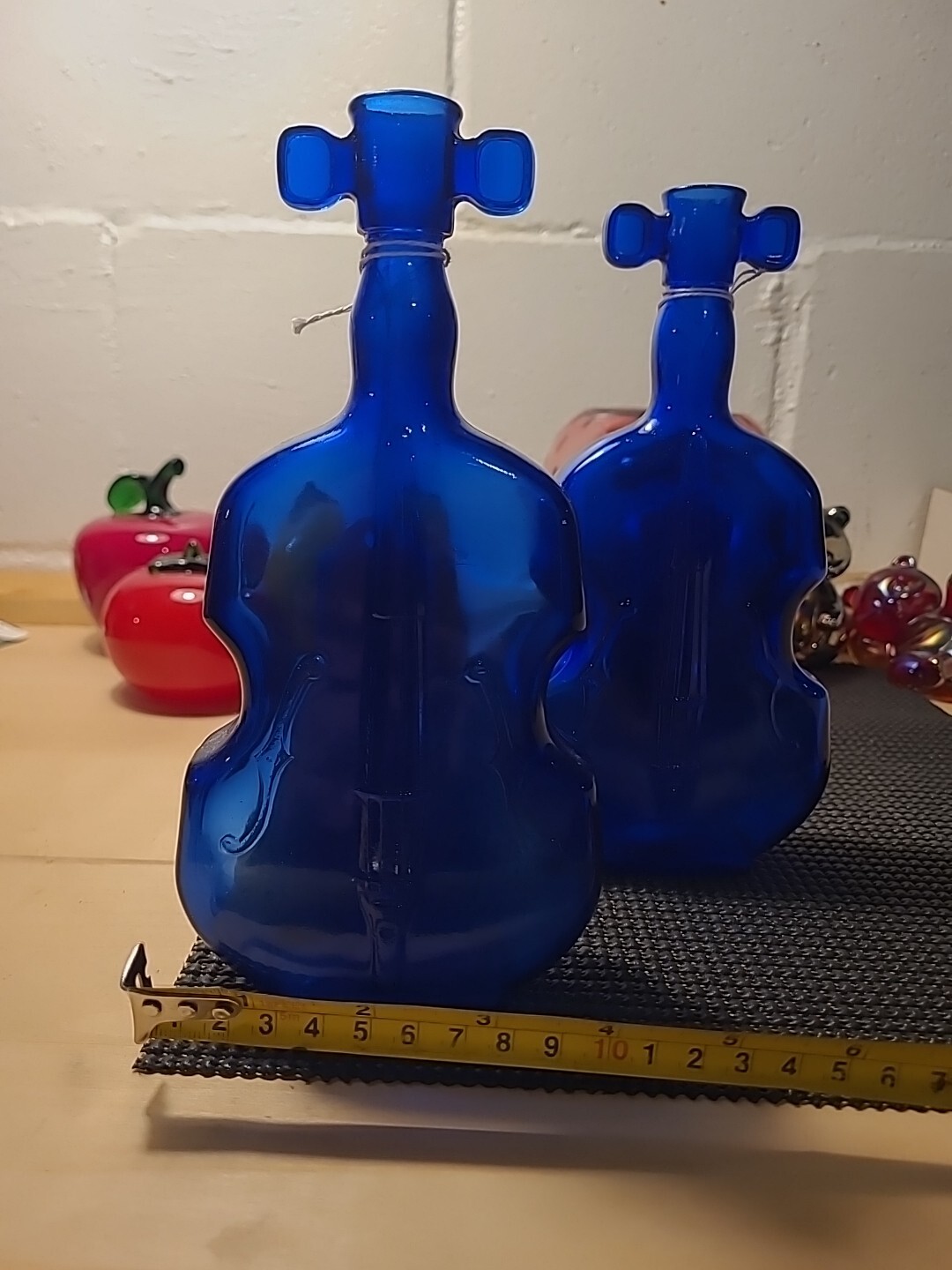 Vintage Cello Violin Fiddle Cobalt Blue 8" Glass Bottle Vase Decanter 1 ...