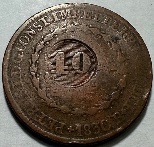 BRAZIL - 40 Reis ND(1835) - Counterstamped on an 1830 80 Reis Pedro II ...