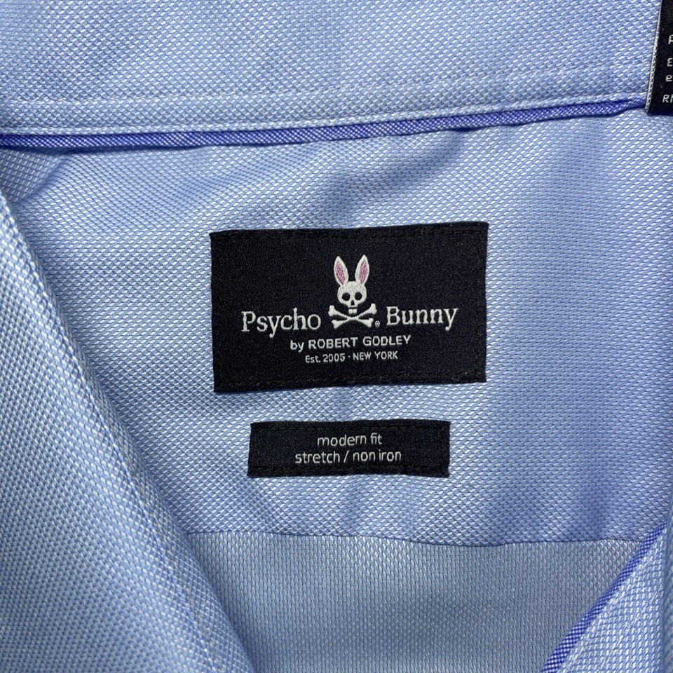 Psycho Bunny By Robert Godley-Dress Shirt Men - 16 32/33 - Blue Solid ...