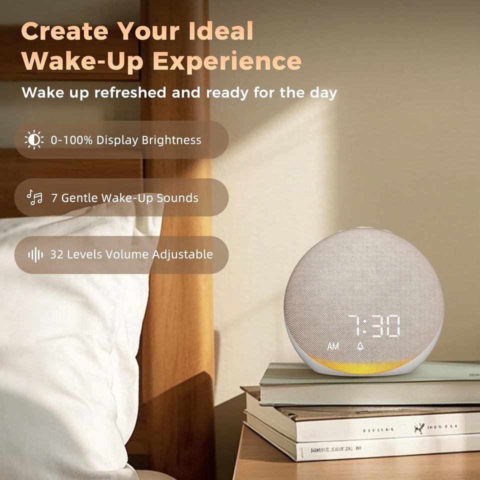 Sound Machine Alarm Clock for Bedroom: 25 Natural Sleep Sounds - White ...