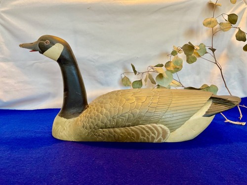 Carved Goose Decoy hand painted carved solid wood 20" AS-IS open beak w ...