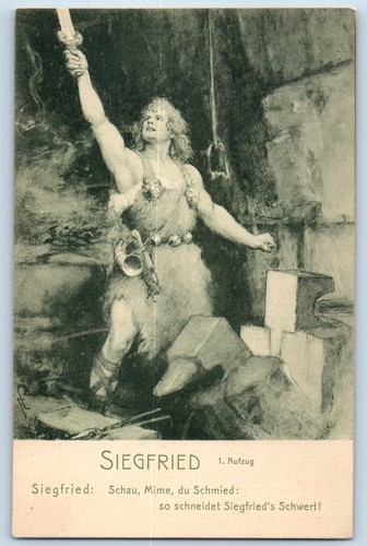 Bayreuth Bavaria Germany Postcard Siegfried Raising Sword c1910 Antique ...