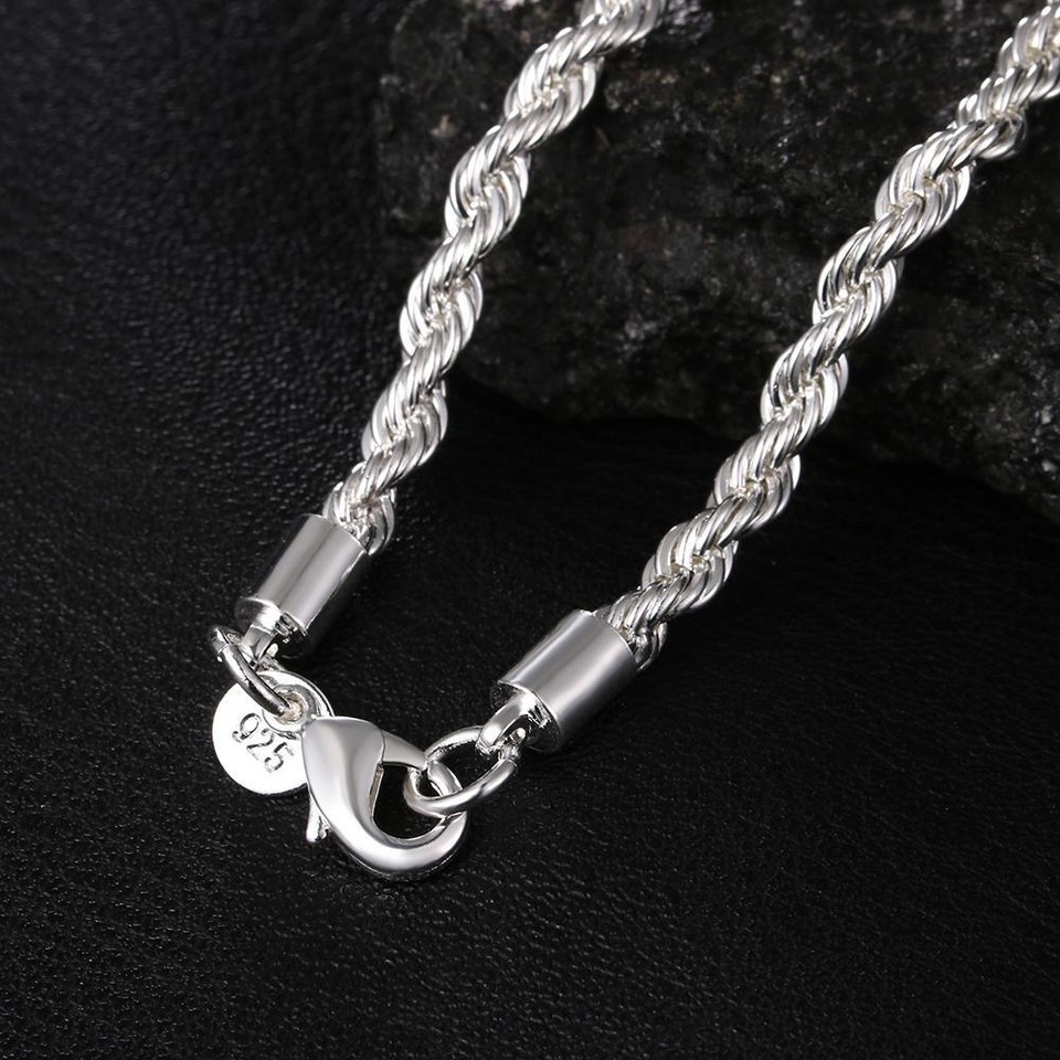 4mm - Solid Sterling Silver Italian Rope Chain Men's Necklace | eBay