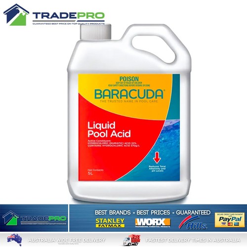 Pool Acid 5L Baracuda PRO Liquid Hydrochloric 5 Litre Lower PH Chemical ...
