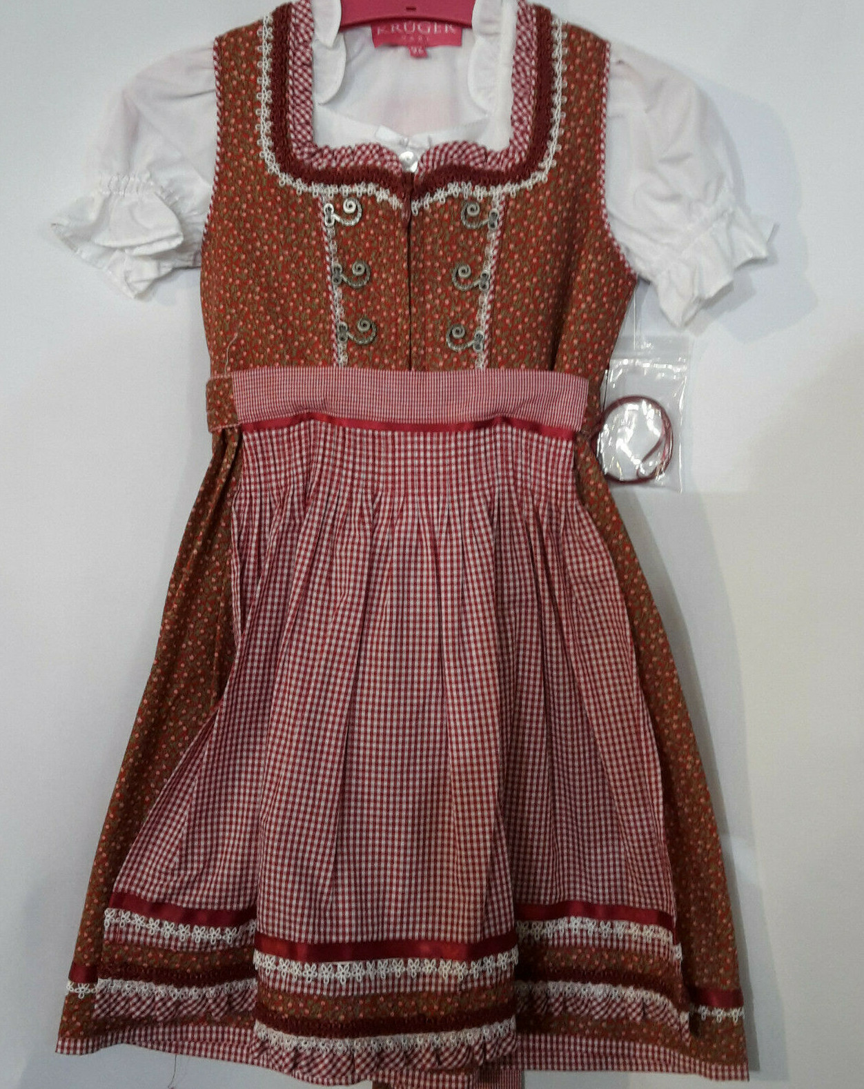 47421 Krüger Kinder Dirndl Trachtenkleid 3- teilig inkl. Bluse rot NEU ...