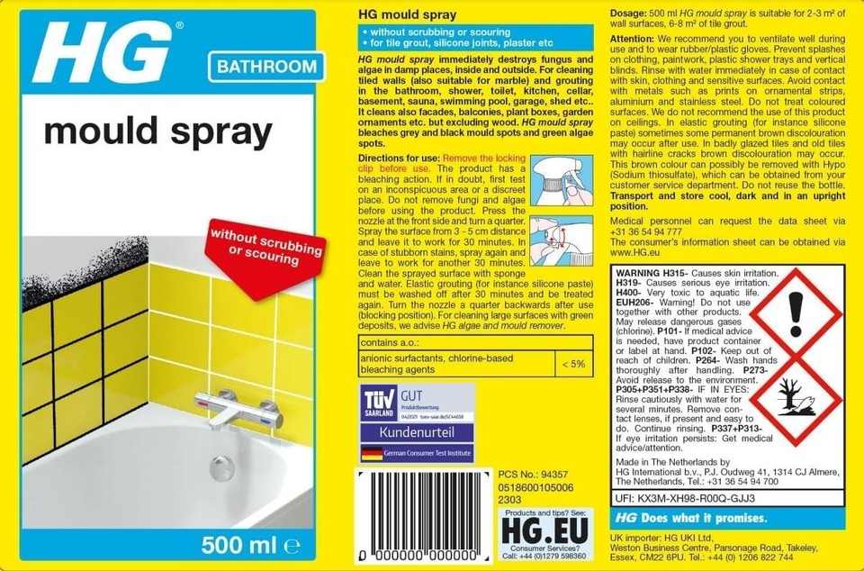 HG Mould Spray 500ml Effective Mould Spray & Mildew Cleaner Fast ...