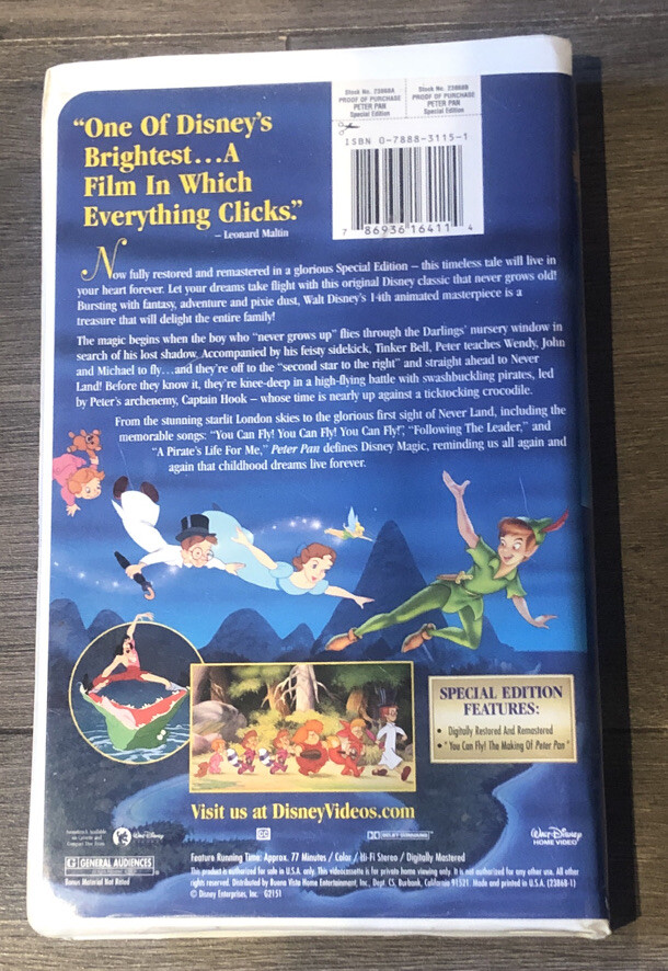 Peter Pan Special Edition (VHS, 2002)Clamshell 786936164114| eBay