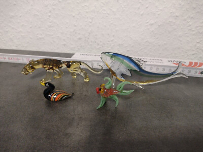 Glasfiguren konvolut Tiere Tiger, Ente und zwei Fische handgefertigt ...