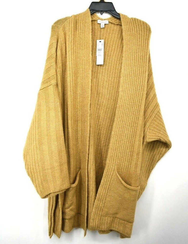 Topshop Womens Long Cardigan Sweater Open Front Chunky Ribbed Swing Fit ...