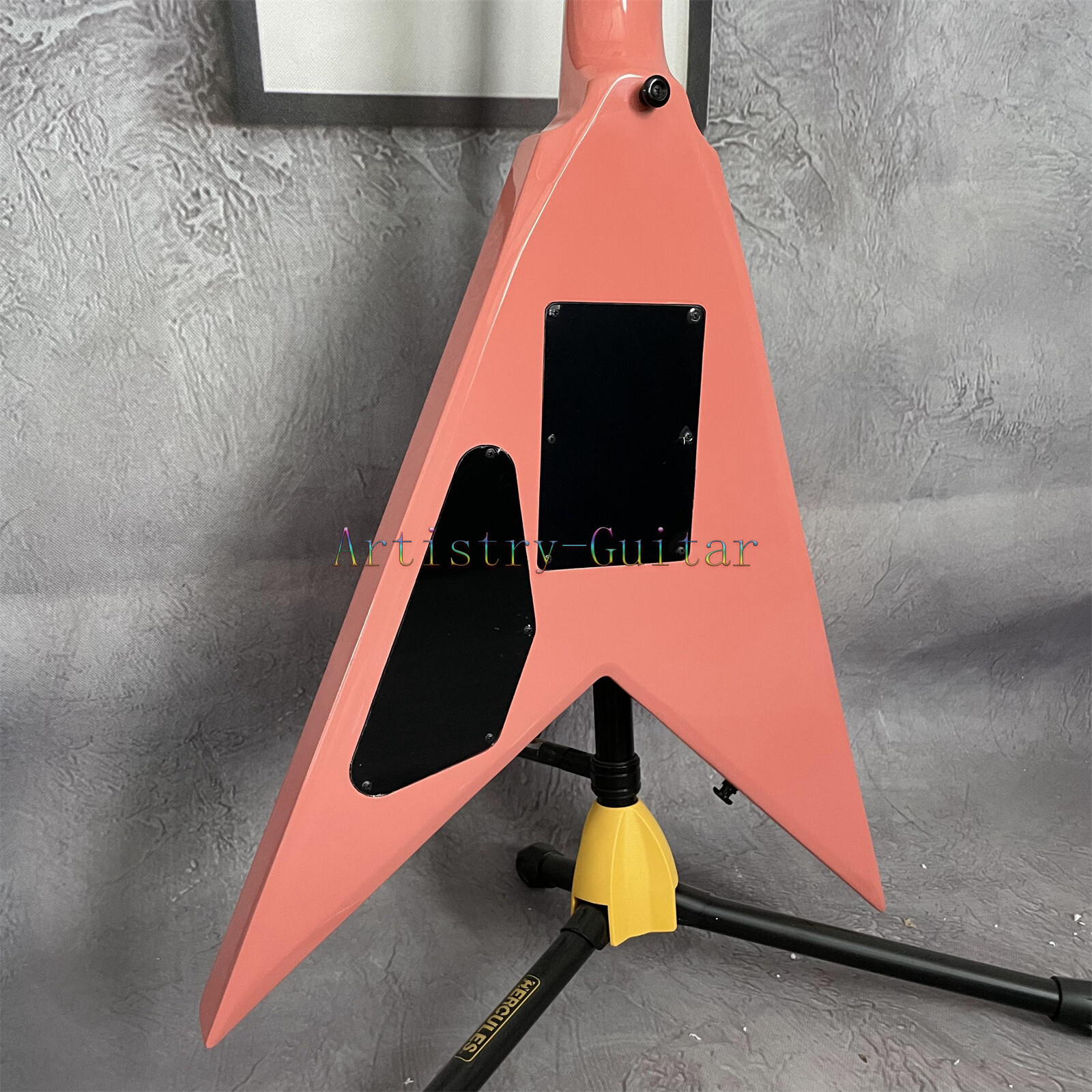 Factory Pink Flying V Shape Electric Guitar Fast Ship HH Pickups ...