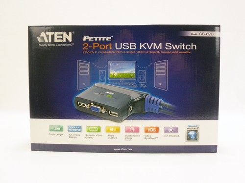 Aten Petite 2-Port USB KVM Switch CS-62U 1.8m Video Audio Brand New ...