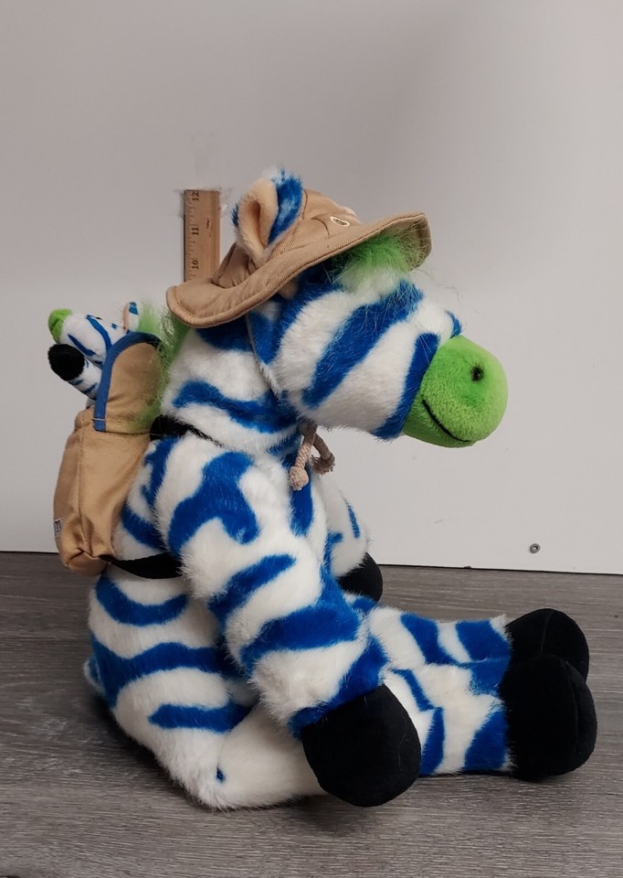ZANY BRAINY 20” ZEBRA ZIPES BLUE WHITE STRIPE 1998 SAFARI w/KEY CHAIN ...