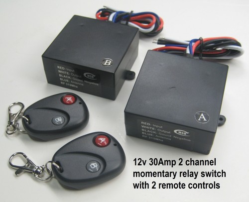 MSD 12V DC 30A 315mhz 2ch MOMENTARY RELAY SWITCH 2 remote control RX12 ...
