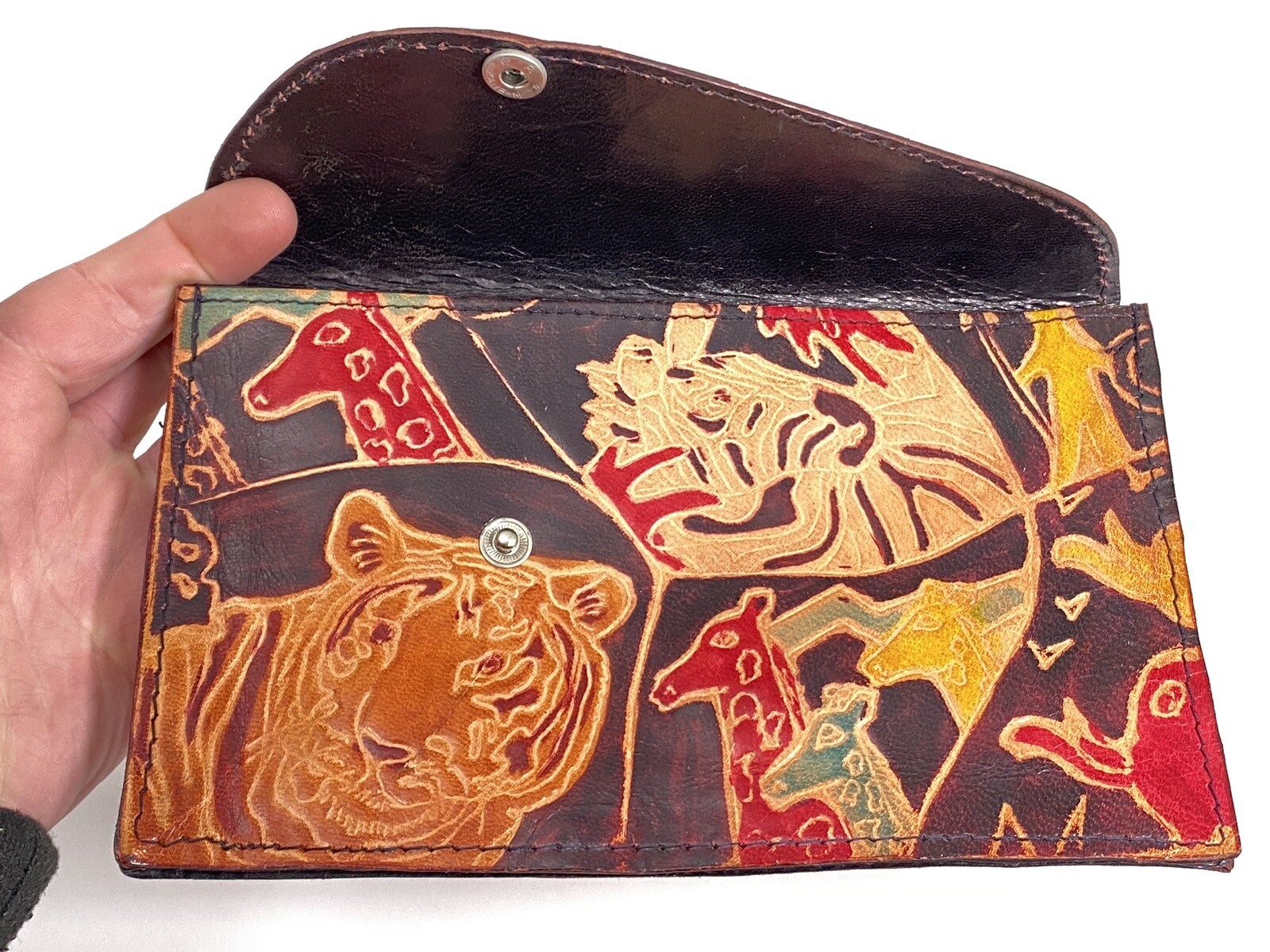 Vintage Leather African Safari Purse / Wallet Lion Ze… - Gem
