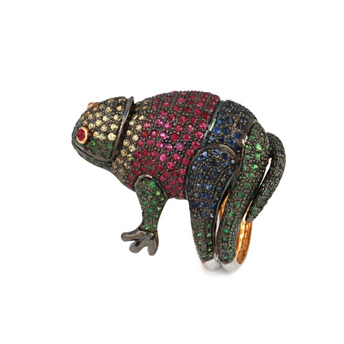 Frog Ring 925 Silver Diamond Pave Ruby, Sapphire, Tsavorite Halloween ...