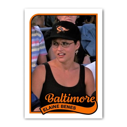 Seinfeld Elaine Benes 1989 Retro Style Baseball Card Baltimore Parody ...