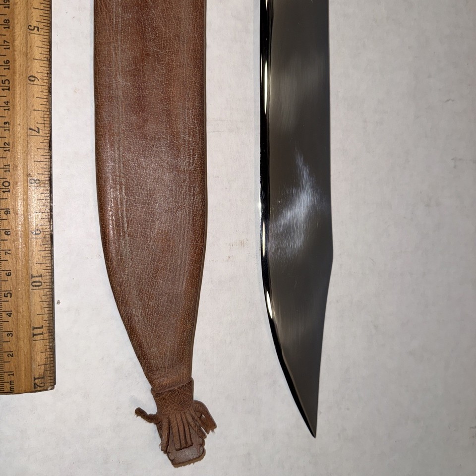 Vintage PHILIPPINES Negrito BOLO HEAVY STEEL BLADE KNIFE & LEATHER ...