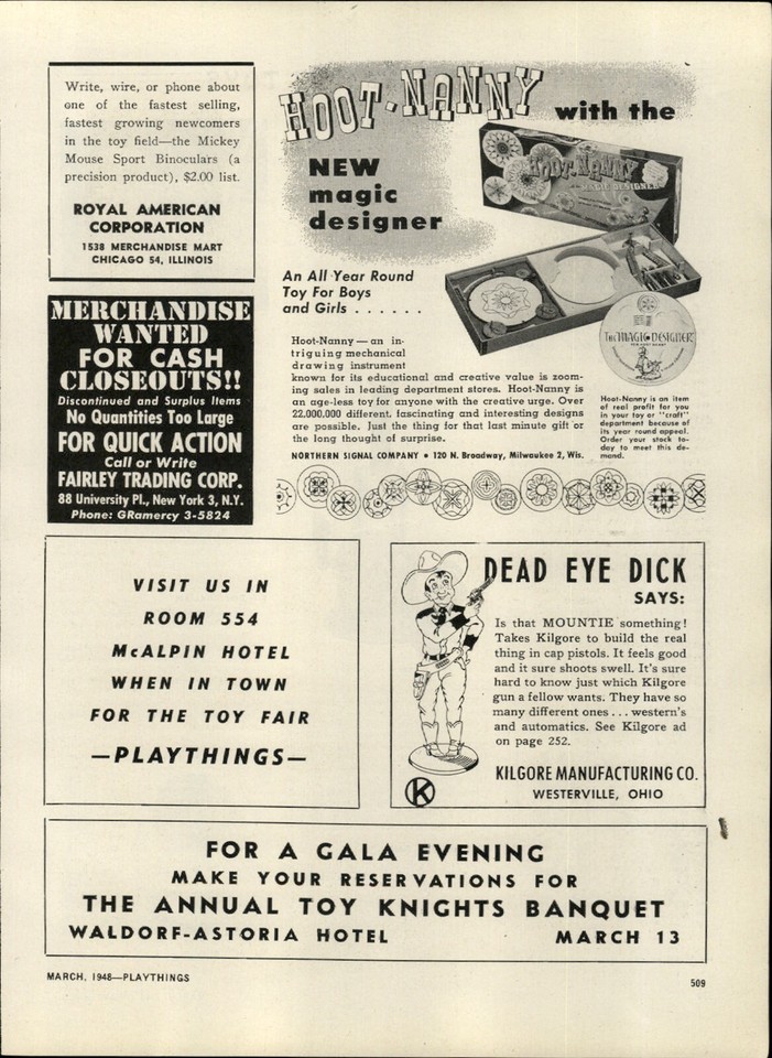 1948 PAPER AD New Toy Weeden Steam Engine Hoot-Nanny Magic Designer ...