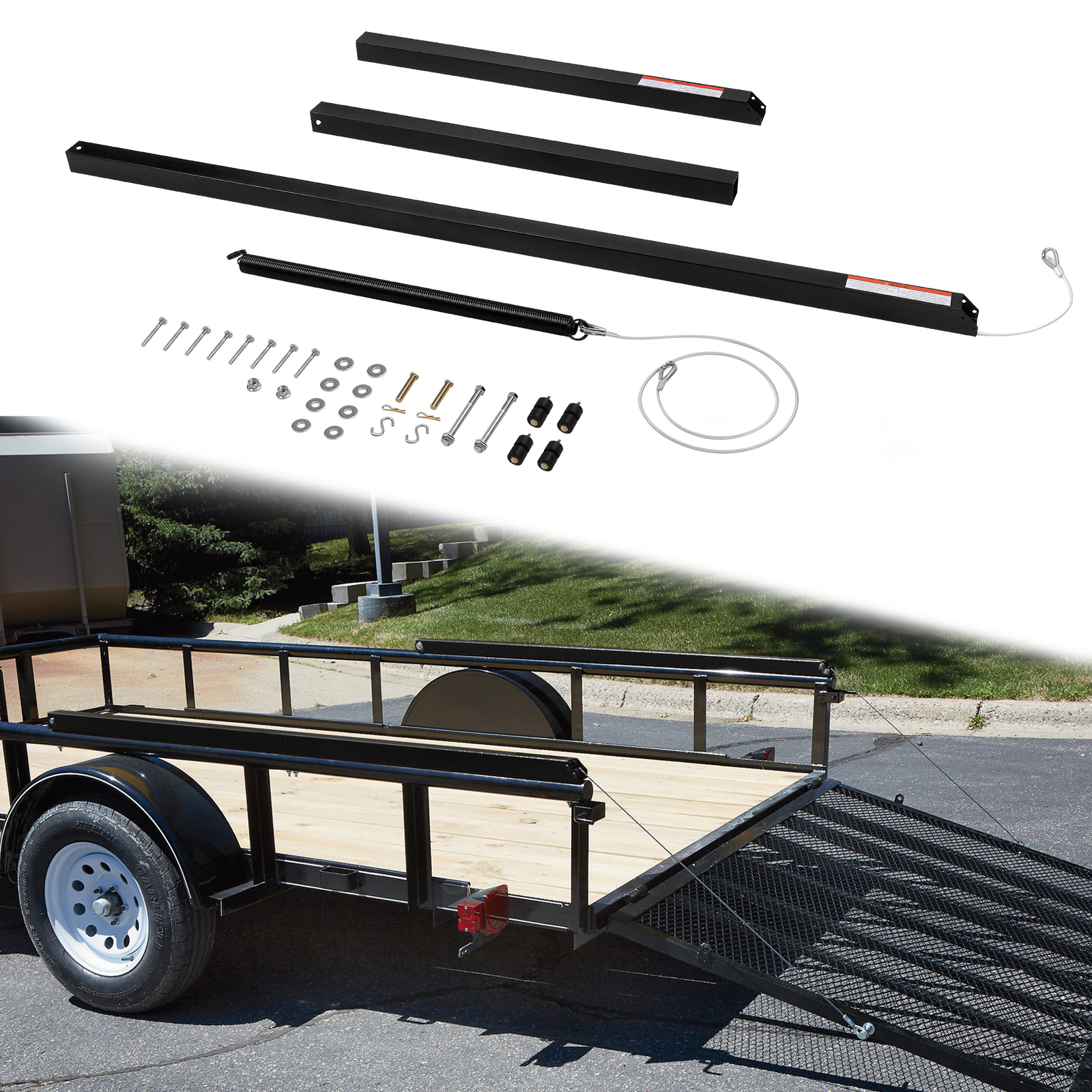 2 Sided Tailgate Utility Trailer Gate & Ramp Lift Assist System 350lbs ...