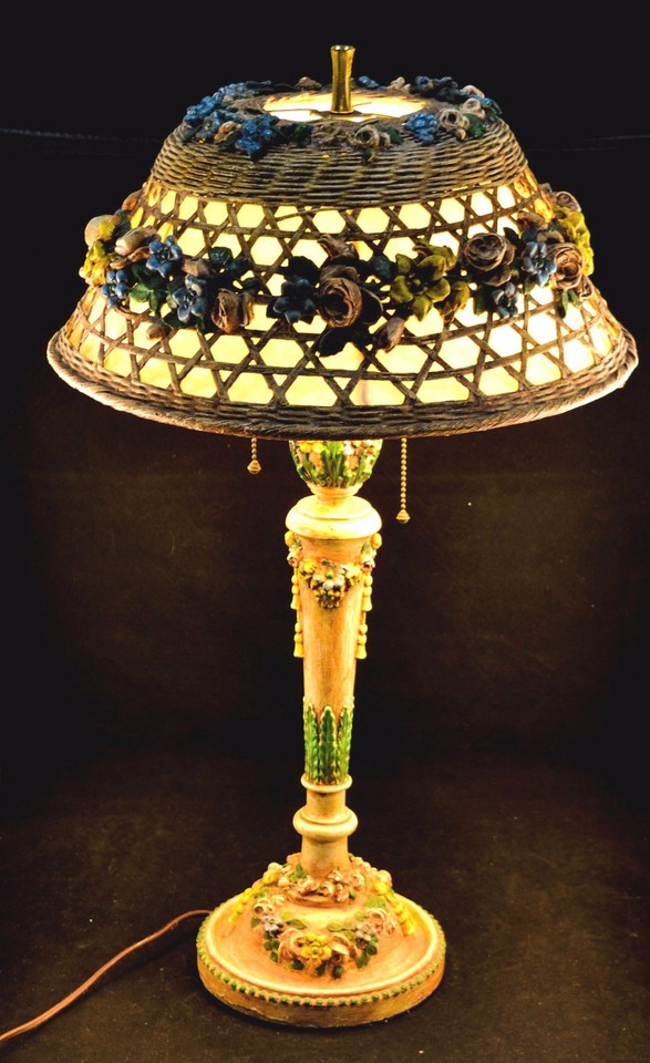 ANTIQUE VERY SCARCE FRENCH GESSO BARBOLA WICKER FLORAL TABLE LAMP | eBay