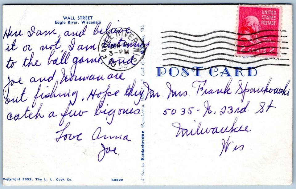 Postcard Eagle River WI Wall Street A&P Rexall Drugs Coca Cola Signs ...