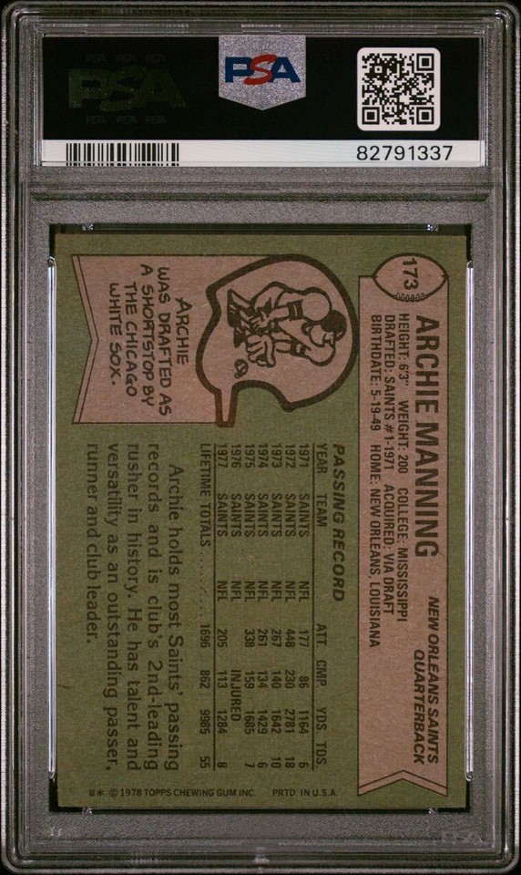 1978 Topps Football Archie Manning Card #173 PSA NM 7 | eBay