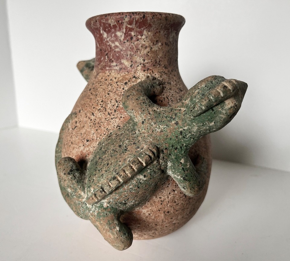 Mexican Pottery Lizard Vase, Based on Pre-Columbian Mayan Form, Iguanas ...