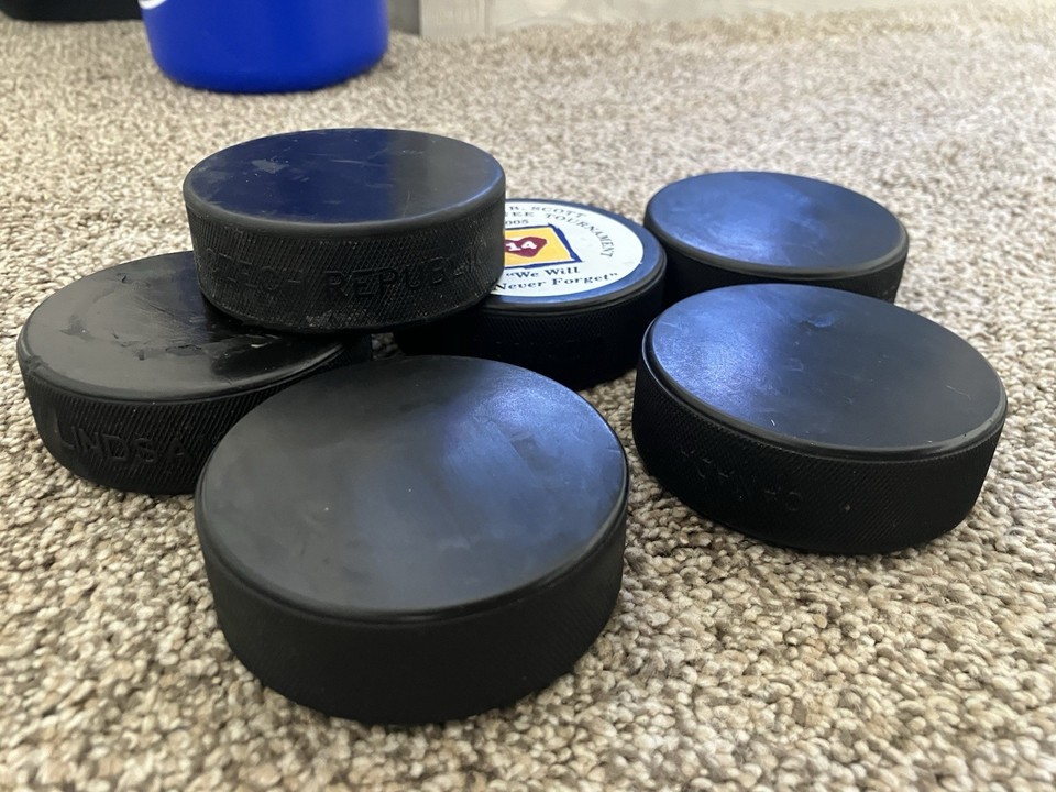 Ice Hockey Pucks, Mixed Lot Of 6 , Used Hockey Pucks | eBay
