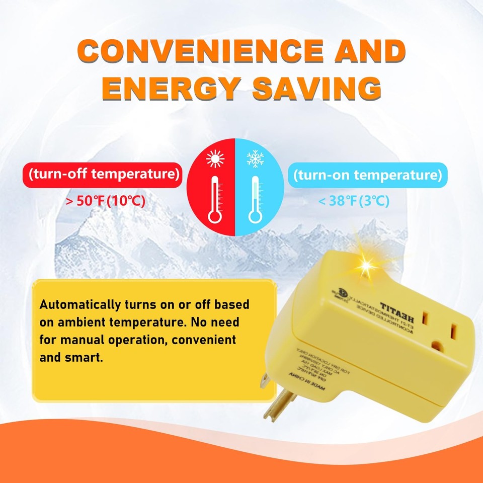 2-Piece Freeze Thermostat Outlet Set: On at 38F, Off at 50F, Energy ...