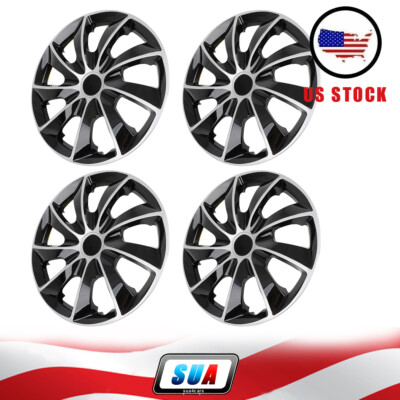 Set of 4 Fits All Makes Models 16 Inch Hub Caps Black & Silver Wheel ...
