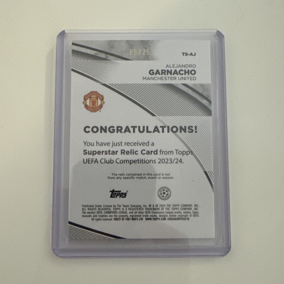 2023-24 Topps UEFA UCC Alejandro Garnacho Superstar Relic Patch Orange ...
