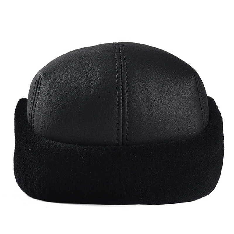 Men Real Leather Sheepskin Trapper Ear Flap Caps Outdoor Warm Thick ...