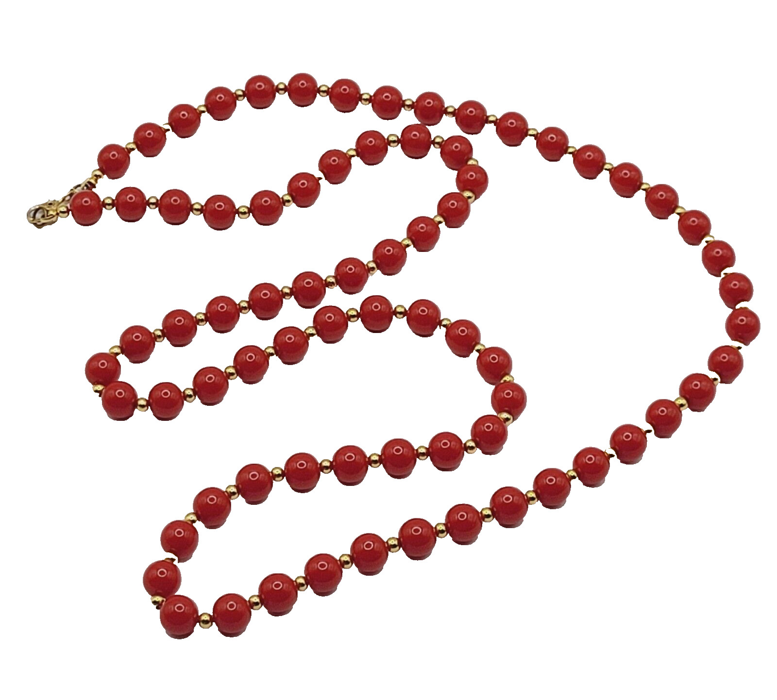 Classic Monet Cherry Red Bead 30 Inch Necklace Gold S… - Gem