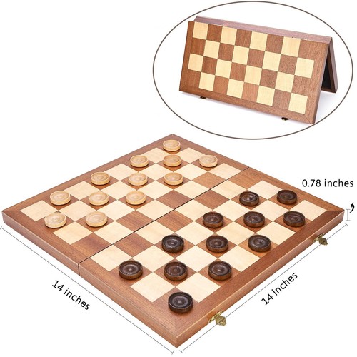 14inch Checkers Folding Wooden Game Set, 8x8 Classic Checkerboard ...