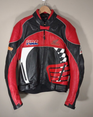 Vintage Honda Leather Motorcycle Jacket HRC Racing SHOWA Red Black ...
