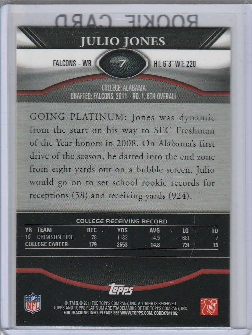 JULIO JONES ROOKIE CARD Football Atlanta Falcons Topps Platinum X ...