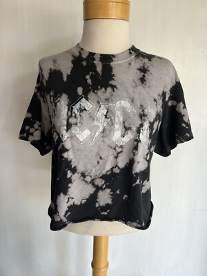 ACDC (2021) Official Black Tie Die Crop Top Distressed Band Logo T ...