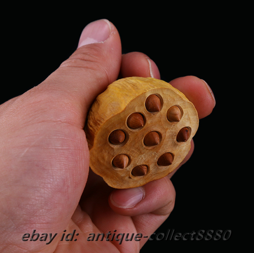 1.77" China Box-wood Hand Carved Lotus Small Statue Handle Pendant ...