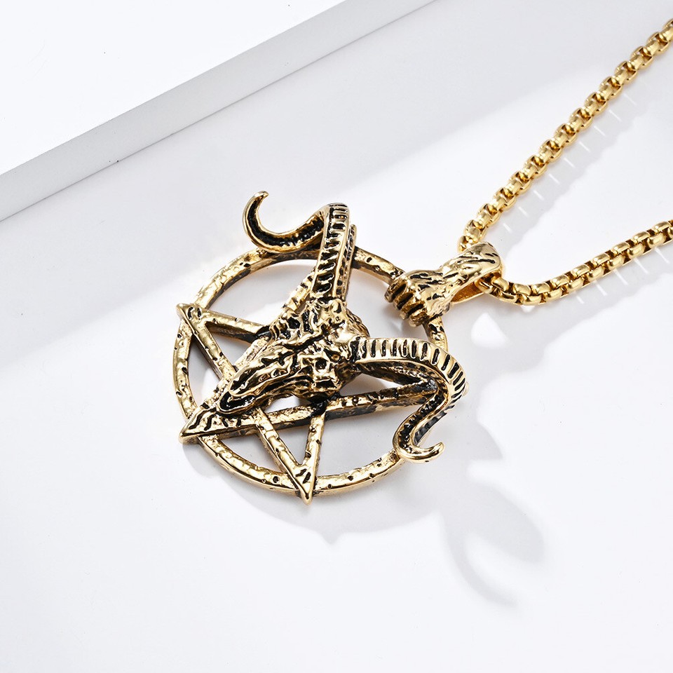 Men Leviathan Satanic Cross Necklace Stainless Steel Satan Goat Pendant ...