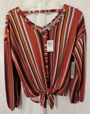 NWT Absolutely Famous Womens XL Striped Blouse Umber Combo Color Long ...