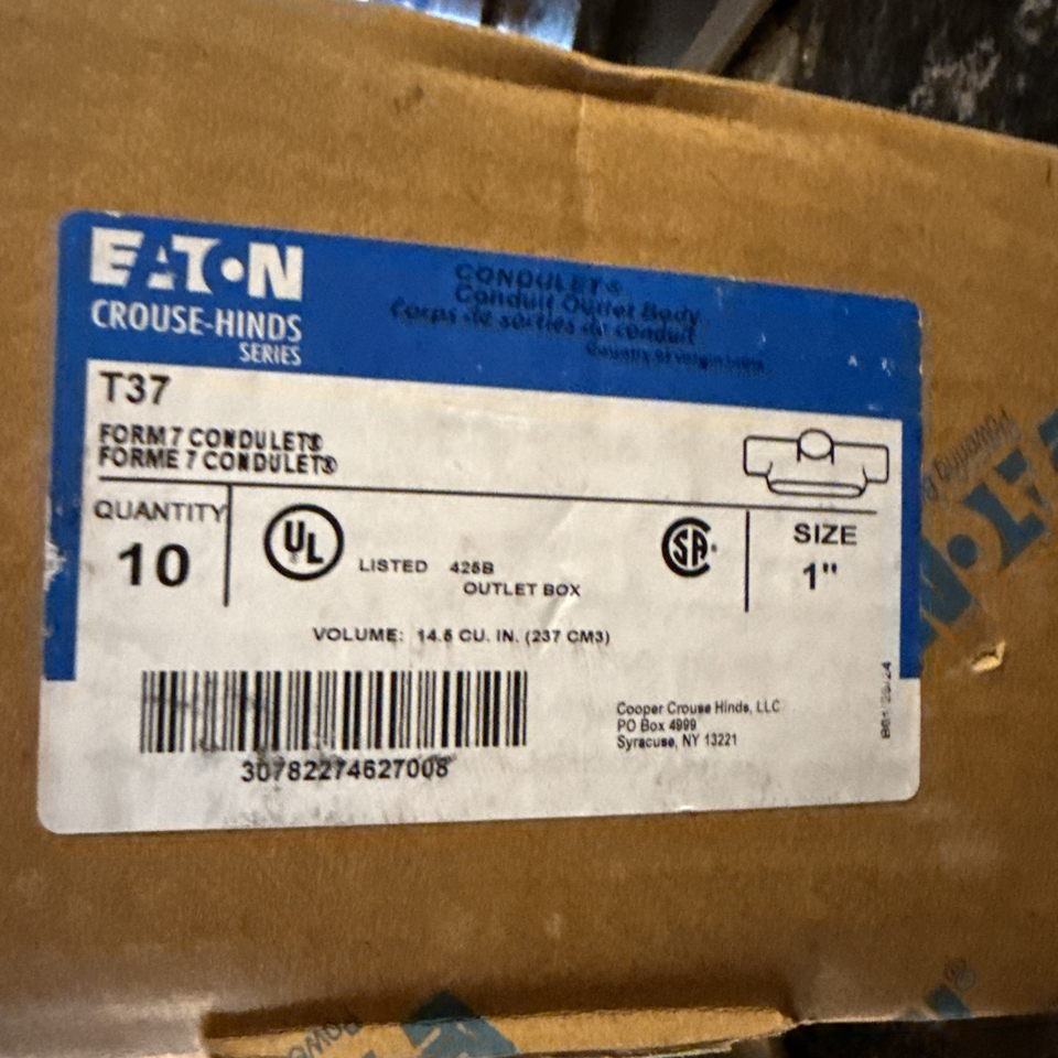 (Box of 5) Eaton T37 Crouse-Hinds 1" Conduit Outlet Bodies Type T Form ...