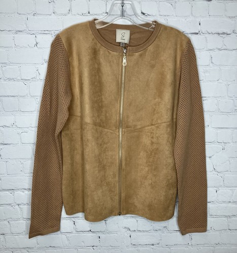 Sioni Faux Suede Zip Front Tan Jacket Top | eBay