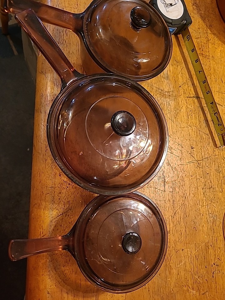 Vintage Visions Cookware Amber Glass Set Pans Lids 6pc Corningware ...